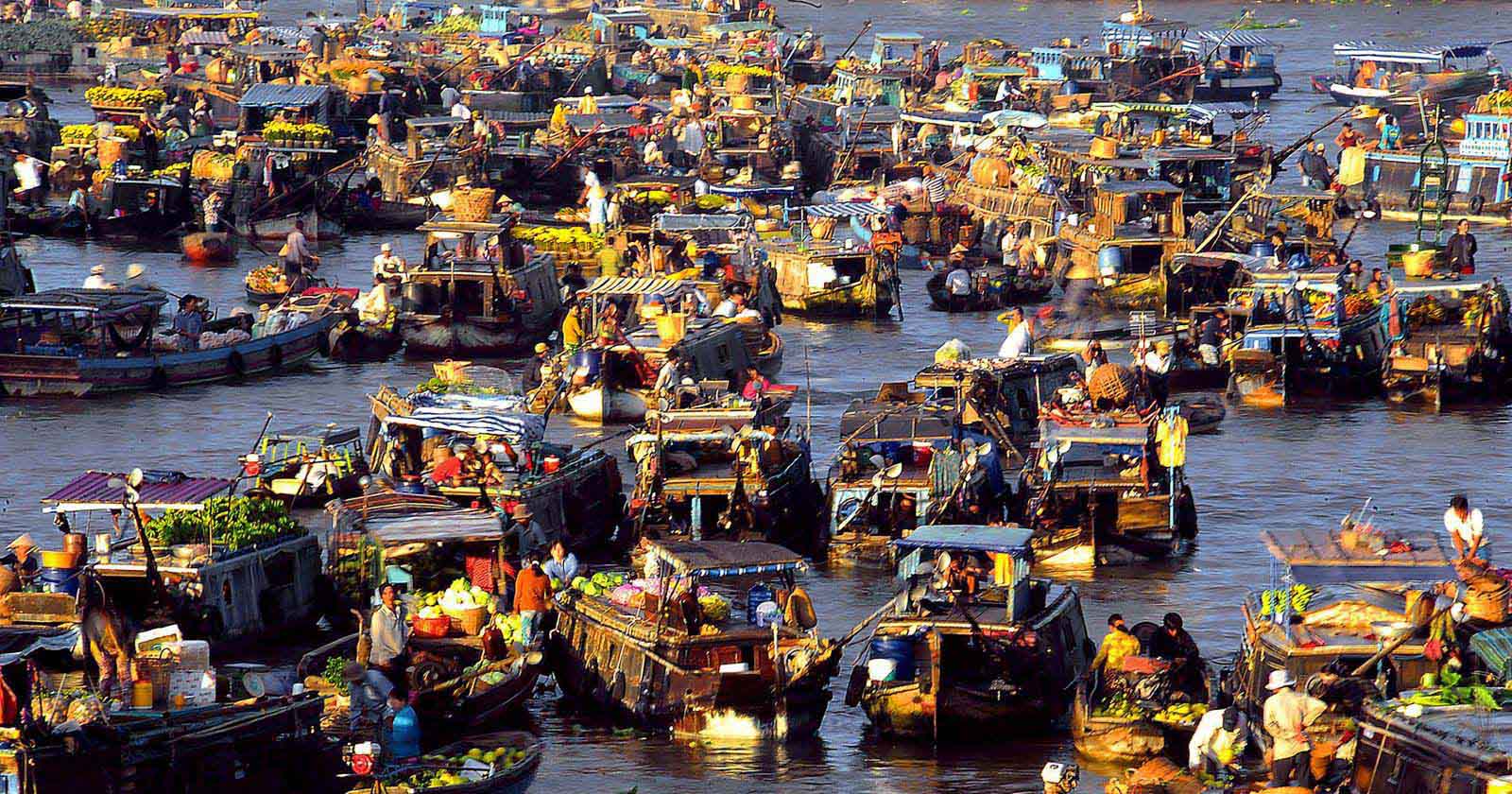 Cai Be Floating Market in Vinh Long Mekong Delta Vietnam